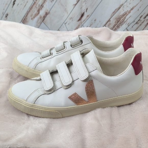 Veja | Shoes | Veja Velcro Rose Gold Burgundy Sneakers | Poshmark
